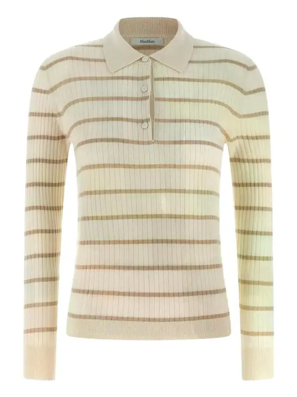 Max Mara Ribbed Striped Polo Top - Neutrals