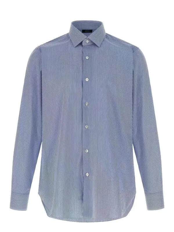 BARBA NAPOLI Striped Buttoned Cotton Shirt - Blue