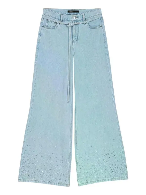 Maje Wide-leg Rhinestone Jeans - Light Wash