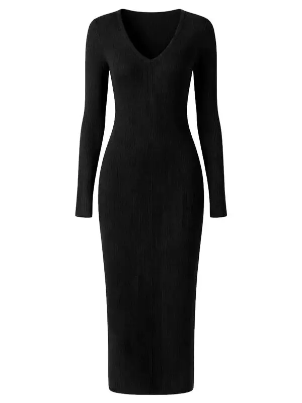 JAMES PERSE Ribbed-knit V-neck Midi Dress - Black