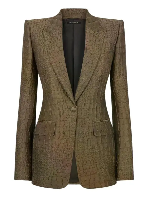 TOM FORD Crocodile-effect Single-breasted Blazer - Green