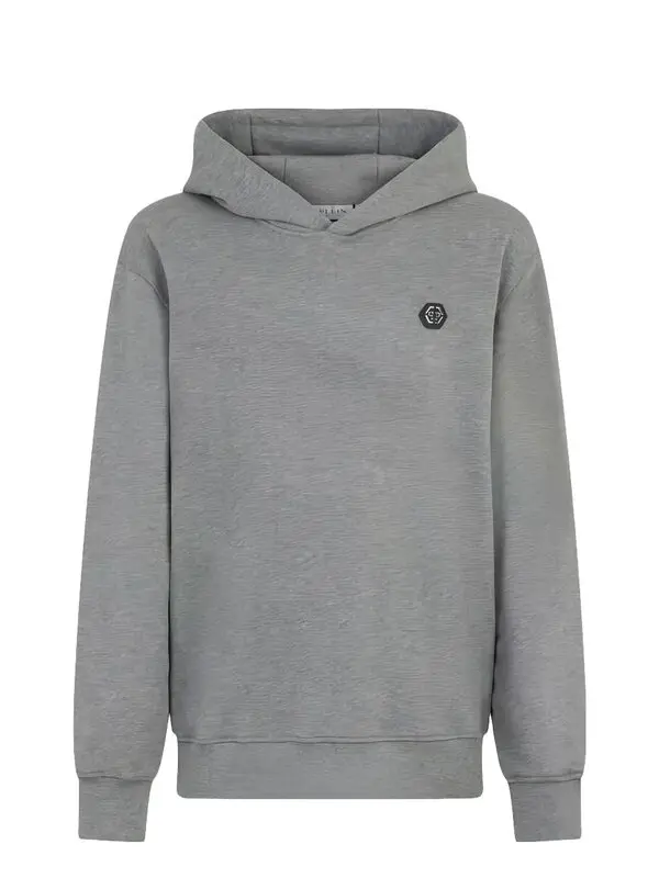 Philipp Plein Hooded Sweatshirt With Logo Patch - Grey