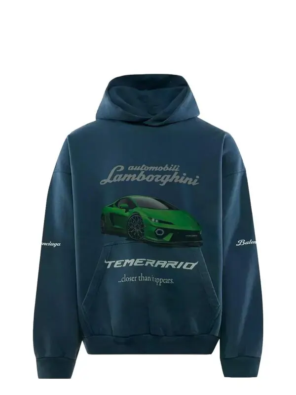 Balenciaga X Automobili Lamborghini Graphic-print Hoodie - Blue