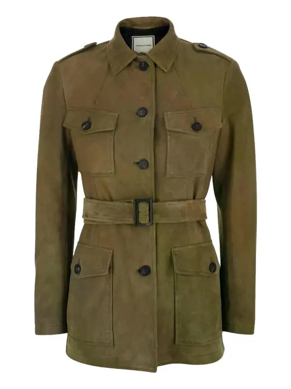 Tagliatore Buttoned Belted Leather Coat - Green
