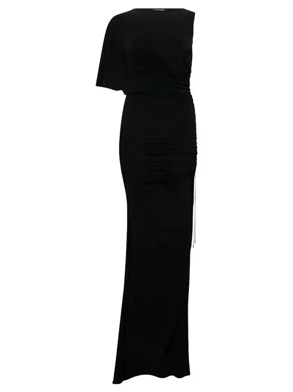 Roberto Cavalli Asymmetric Draped Maxi Dress - Black