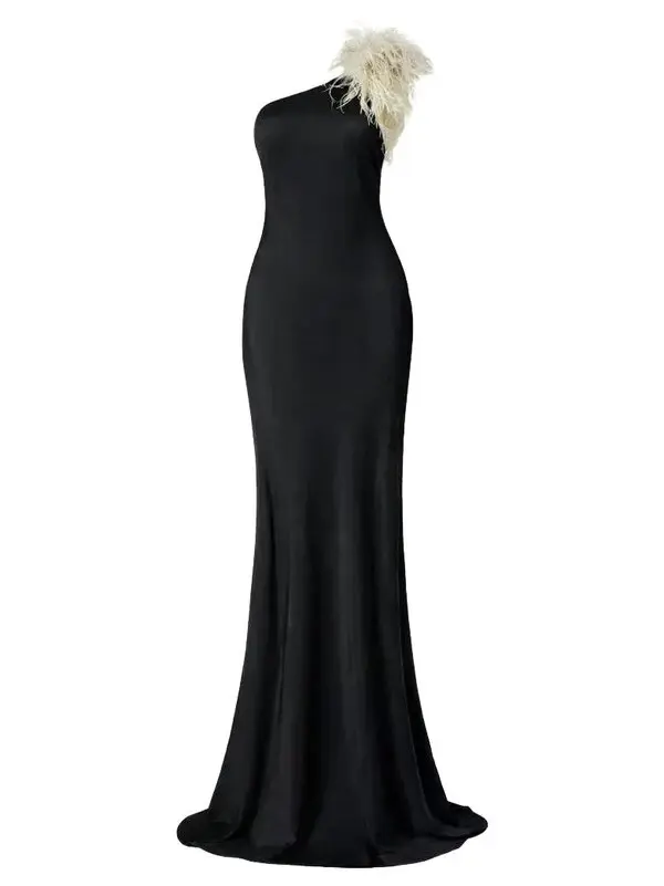 THE ARCHIVIA Anema Feather-embellished Maxi Dress - Black