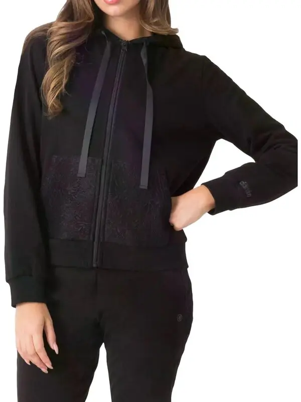 DIMENSIONE DANZA Lace Hooded Zip-up Sweatshirt - Black