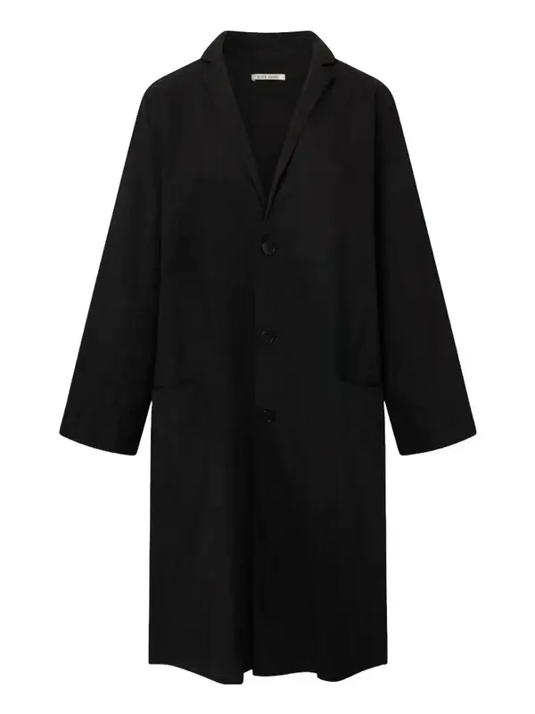 Black Crane Crinkled Button Coat - Black