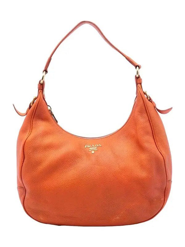 Prada 2010-2026 Vitello Daino Zip Top Hobo Shoulder Bag - Orange
