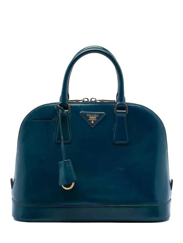 Prada Saffiano Vernice Promenade Satchel - Blue