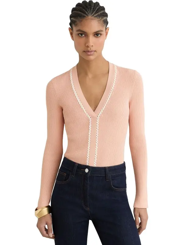 REISS Craft-stitch Rib-knit Top - Pink/ivory
