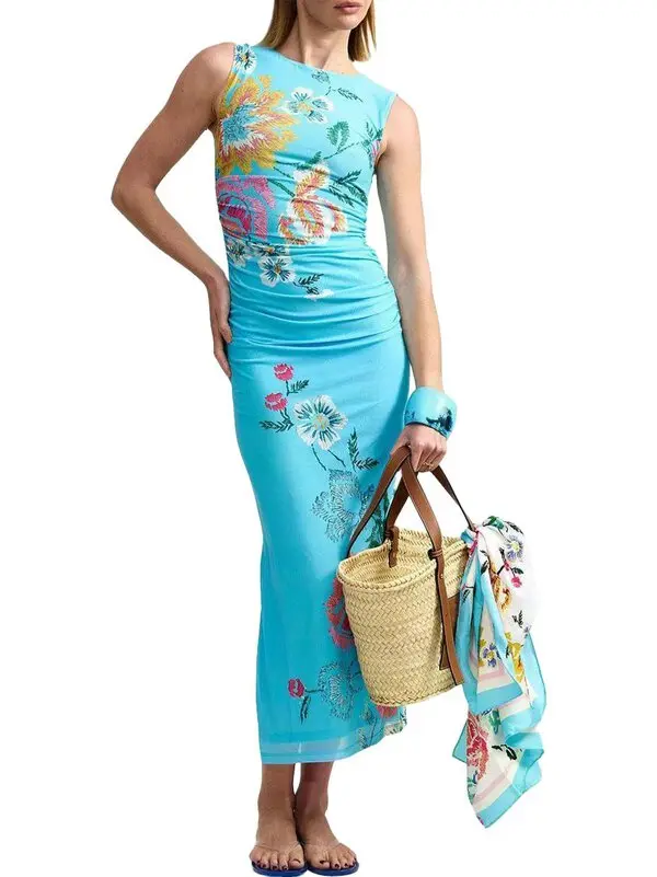 ASTON STUDIO Ariel Floral Midi Dress - Blue