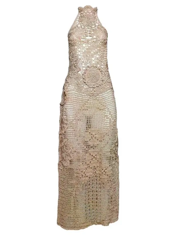 ANDREA ALMEIDA Crochet Halter Dress - Neutrals