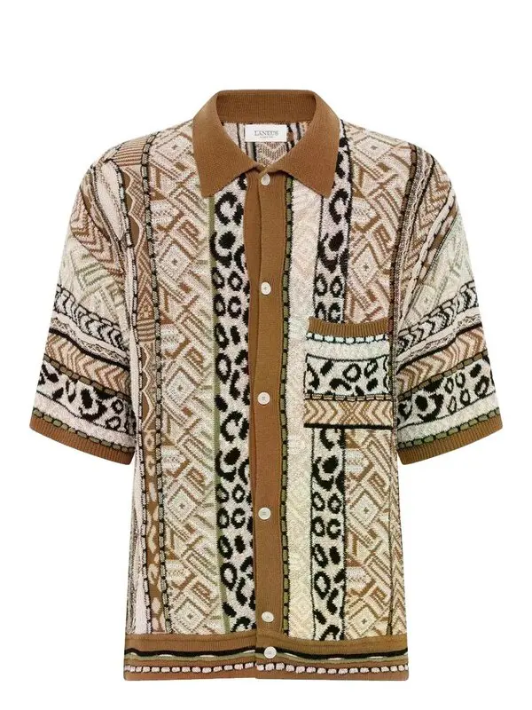 LANEUS Patterned Knitted Shirt - Neutrals