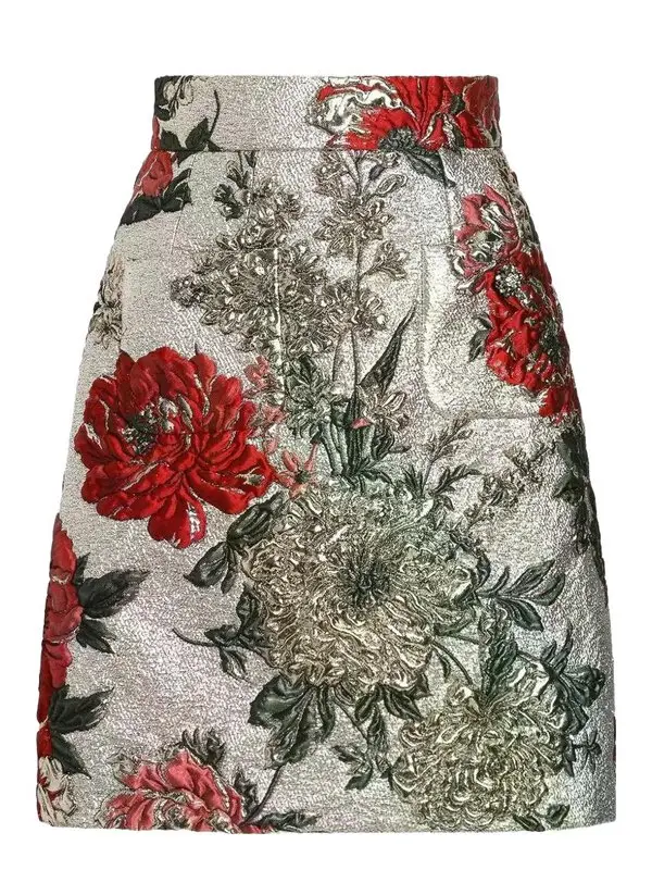 Dolce & Gabbana Floral-embroidered Mini Skirt - Silver