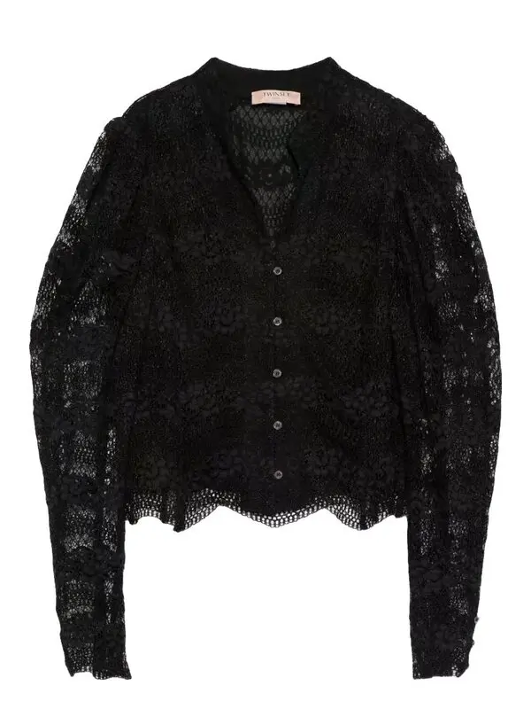 TWINSET Lace Button Down Blouse - Black