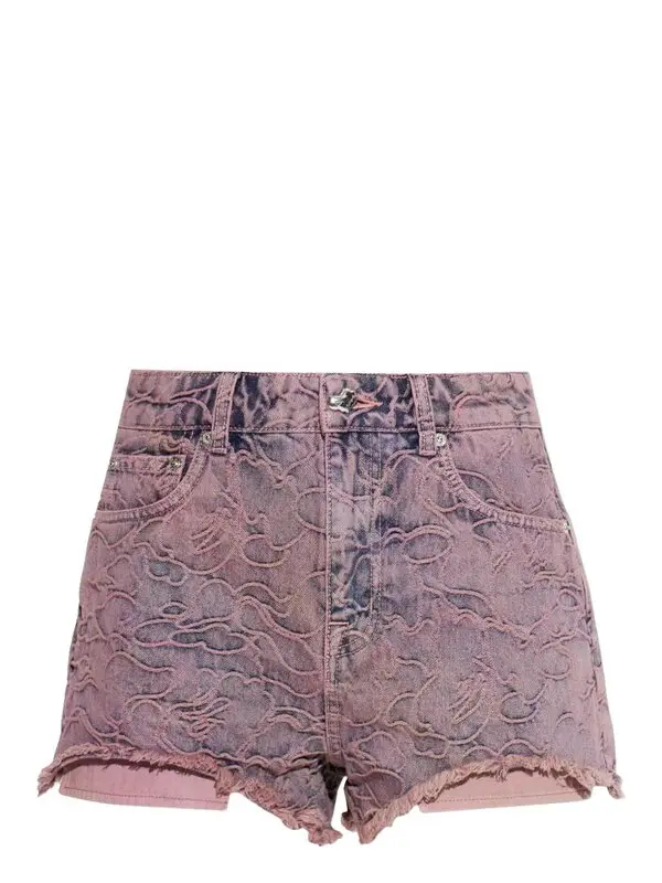 A BATHING APE Embroidered Frayed Shorts - Pink