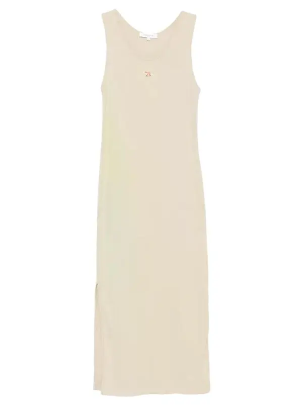 Maison Kitsuné Embroidered Side-slit Midi Dress - Neutrals
