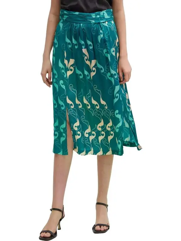 LA PETITE FRANÇAISE Printed Split Midi Skirt - Green