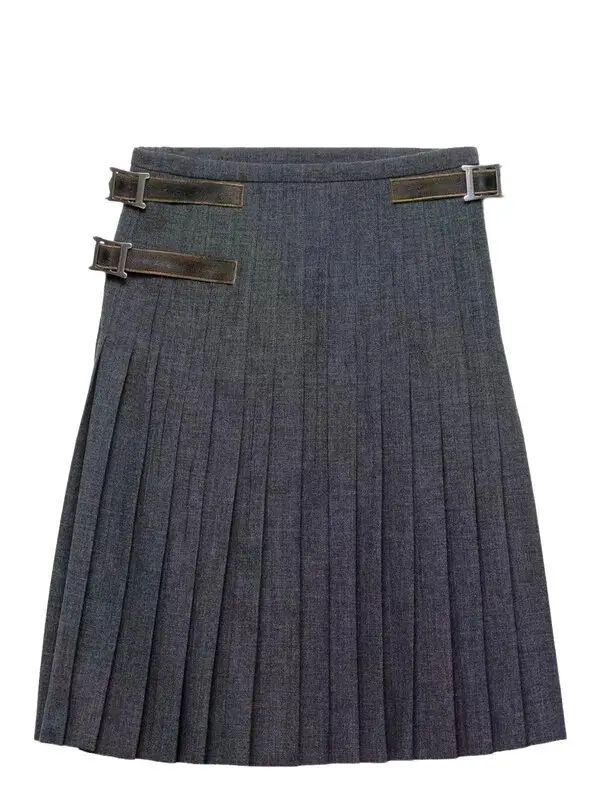 Prada Pleated Midi Skirt With Leather Straps - Grey