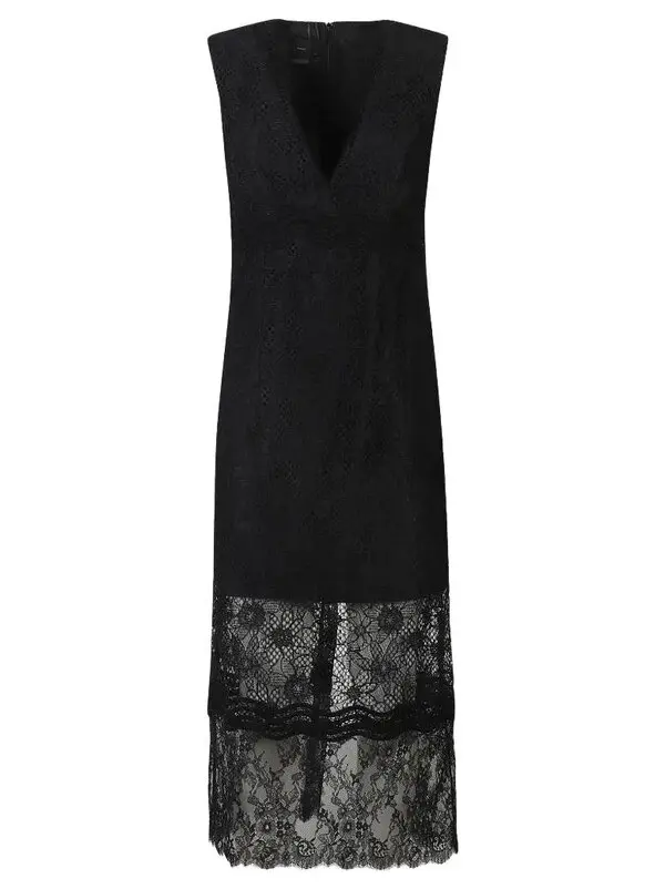 Pinko V-neck Lace Midi Dress - Black