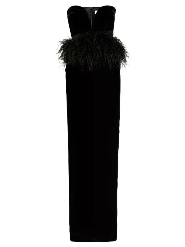 THE NEW ARRIVALS ILKYAZ OZEL Sienna Feather Strapless Maxi Dress - Black