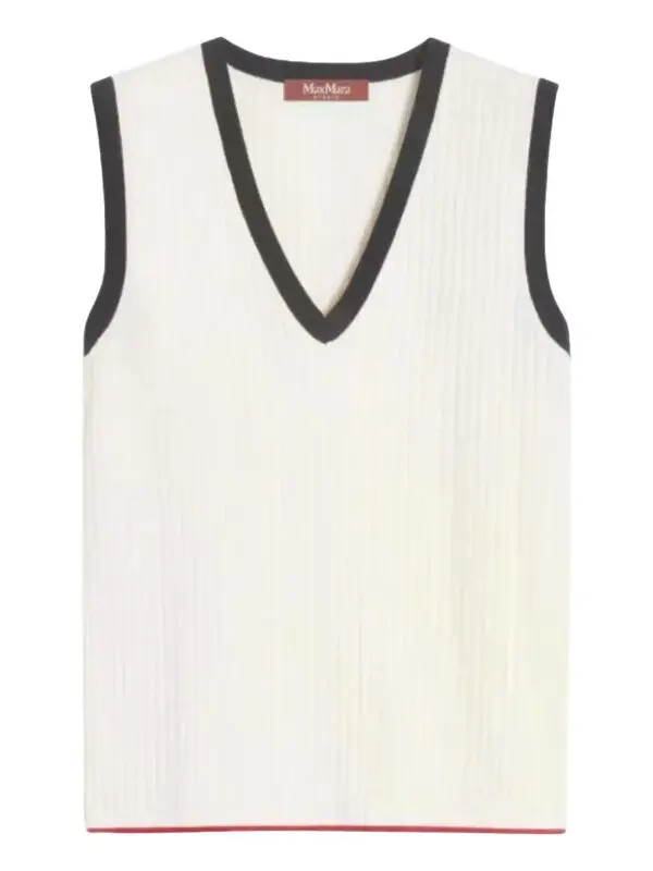 Max Mara V-neck Ribbed Knit Sleeveless Top - Neutrals