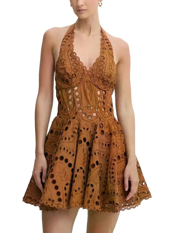 Charo Ruiz Ibiza Sandlight Cutout Scalloped Dress - Brown