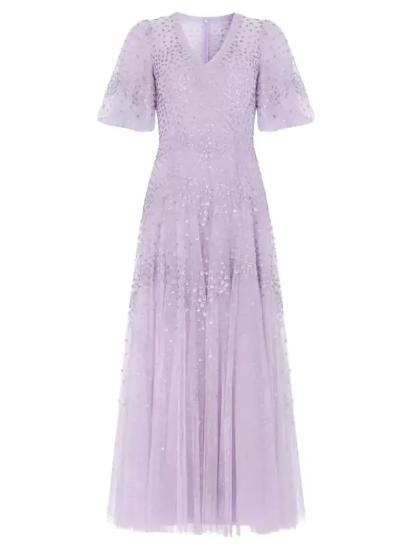 NEEDLE & THREAD Sequin V-neck Gown - Purple