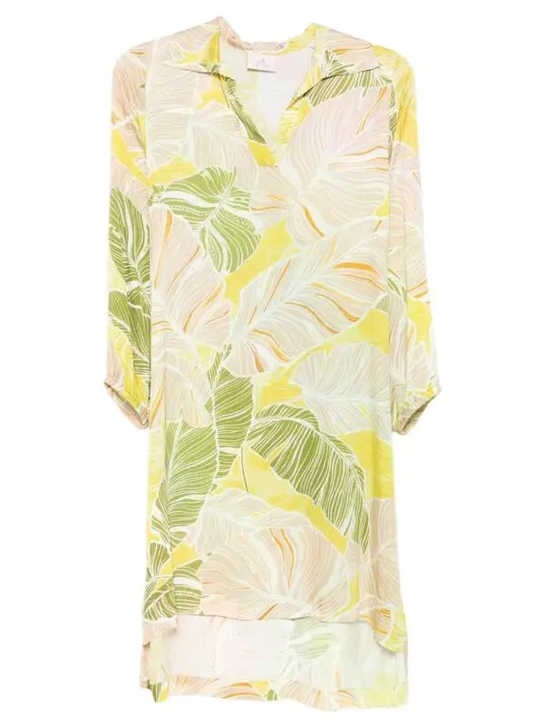DEHA V-neck Leaf-print Dress - Yellow