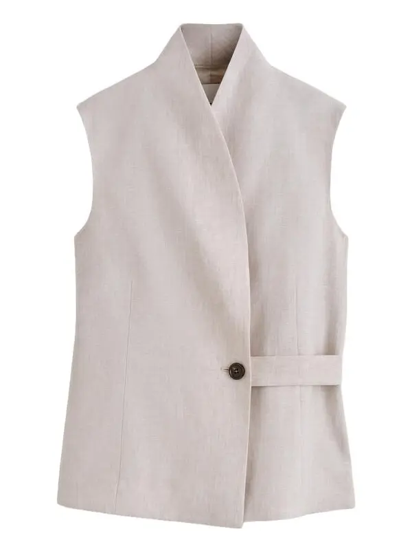 Cos Shawl-collar Belted Linen Vest - Light Beige