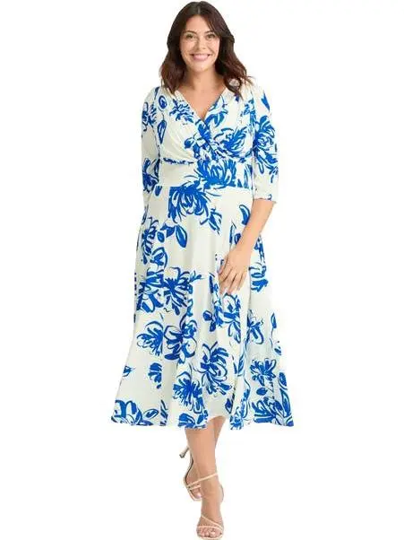 SCARLETT & JO Helena Jersey Midi Dress - Ivory Blue