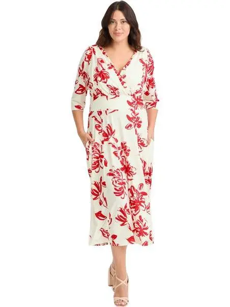 SCARLETT & JO Helena Jersey Midi Dress - Ivory Red