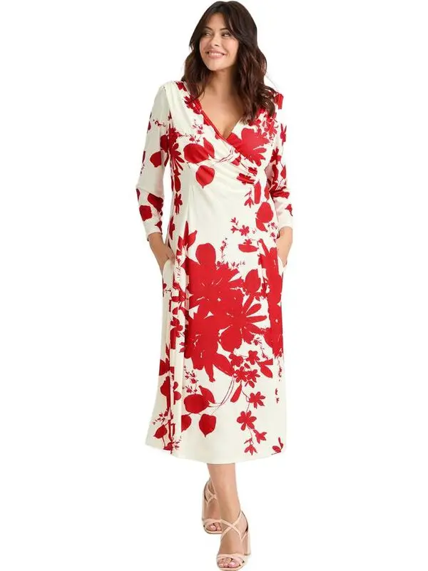 SCARLETT & JO Katie Wrap Midi Dress - Ivory Red