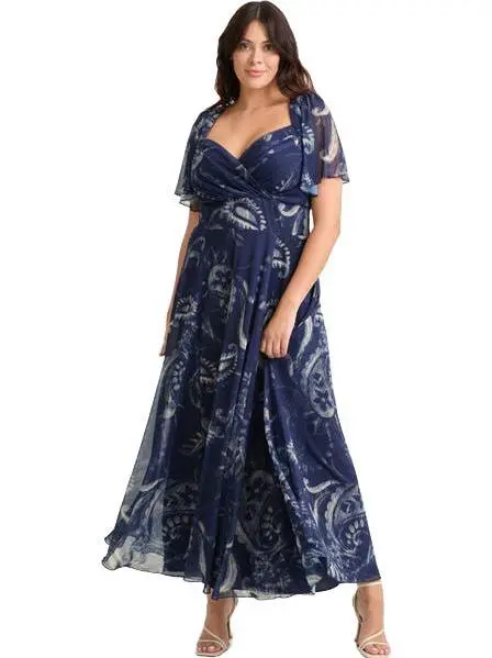 SCARLETT & JO Kemi Print Maxi Gown With Bolero Wrap Bodice - Vintage Navy Paisley