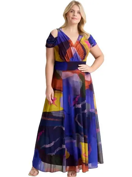 SCARLETT & JO Jasmine Cold Shoulder Maxi Dress - Abstract Multi