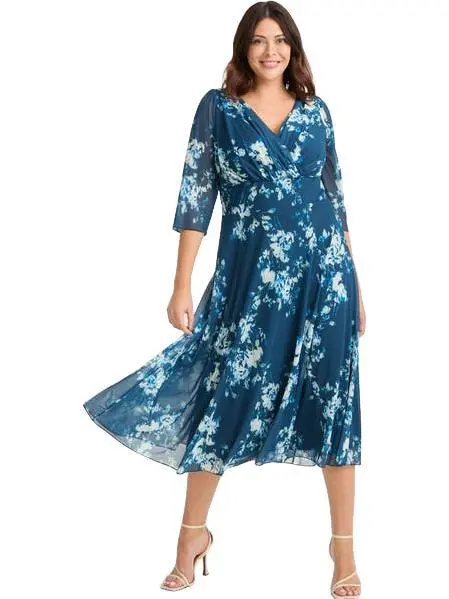 SCARLETT & JO Helena Floral Midi Dress - Navy Ivory
