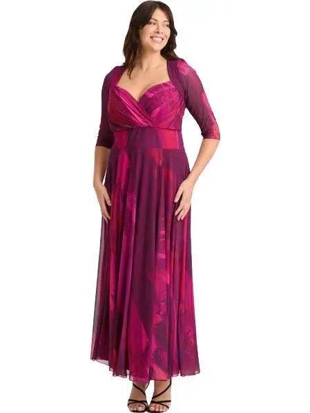 SCARLETT & JO Elizabeth Abstract Print Maxi Gown - Wine Abstract