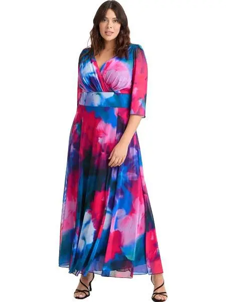 SCARLETT & JO Verity Abstract Print Maxi Gown - Blue Pink