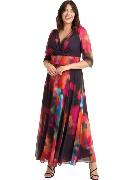 SCARLETT & JO Verity Abstract Print Maxi Gown - Navy Orange Blue