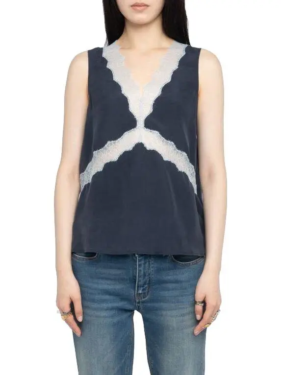 Zadig&Voltaire Tasao Silk Lace Top - Encre