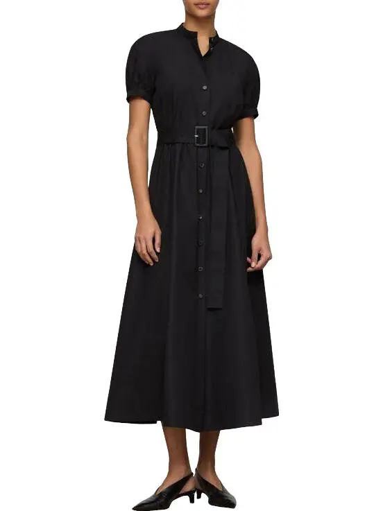 Lafayette 148 New York Puff Sleeve Belted Cotton Poplin Shirtdress - Black