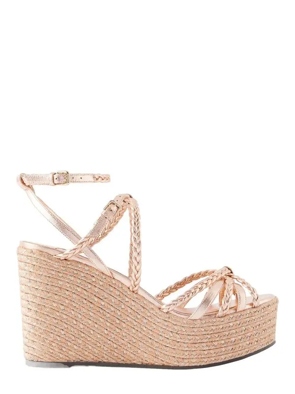 JIMMY CHOO Nyra Metallic Leather Wedge Sandals - Pink