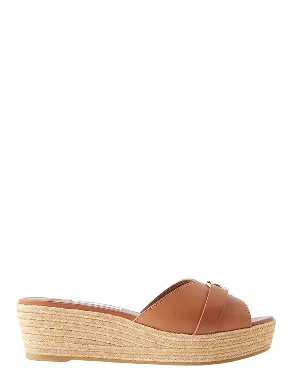 JIMMY CHOO Leda Logo-embellished Leather Platform Espadrilles - Brown