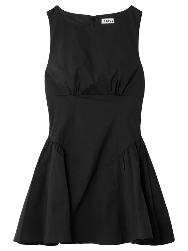 Staud Gwen Paneled Cotton-blend Poplin Mini Dress - Black
