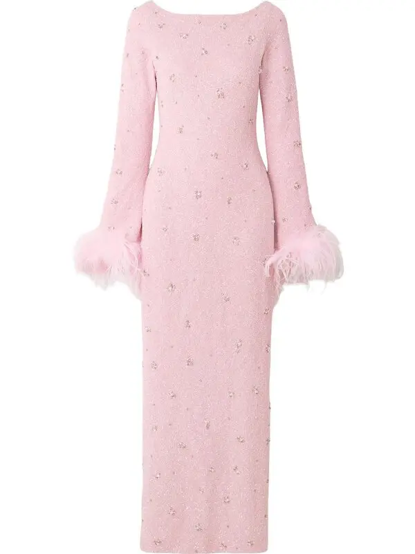 CLIO PEPPIATT Mae Feather-trimmed Embellished Gown - Pink