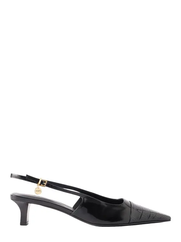 TOD'S Embellished Croc-effect Leather Slingback Pumps - Black
