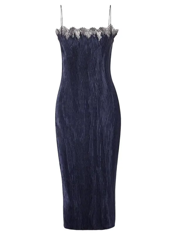 FFORME Lumi Lace-trimmed Plissé Midi Dress - Blue
