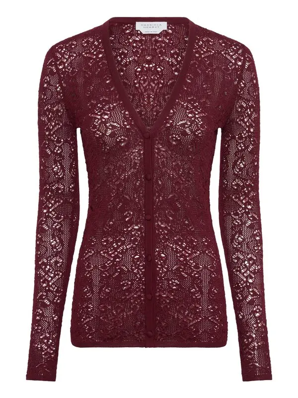 Gabriela Hearst Ultraris Lace Knit Merino Wool Cardigan - Bordeaux