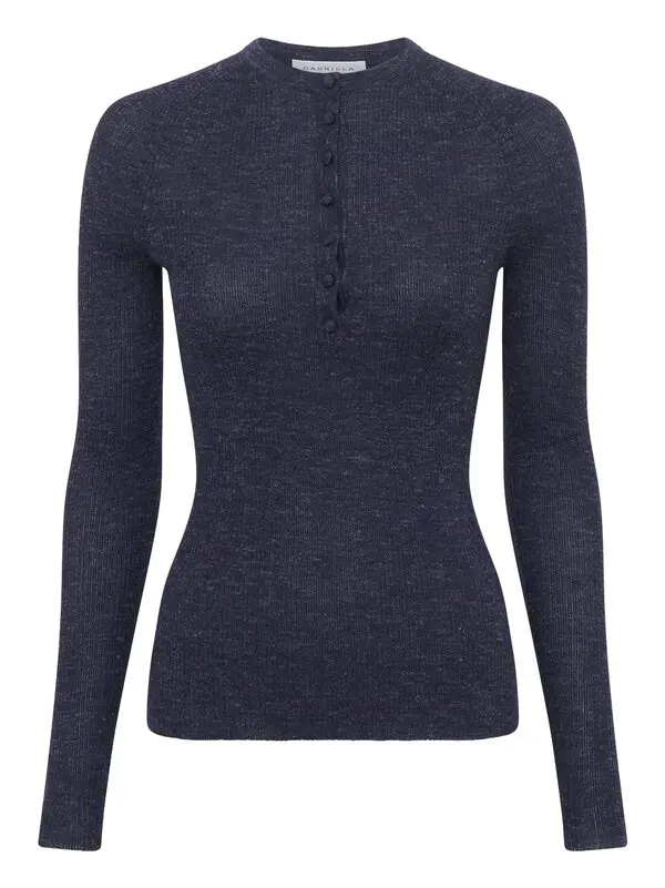 Gabriela Hearst Agnes Cashmere Silk Henley - Denim